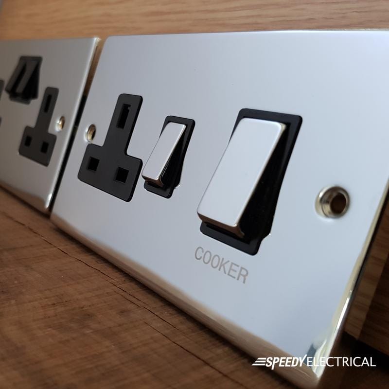 Polished Chrome 1 Gang 13A DP 1 USB Switched Plug Socket - Black Trim ...